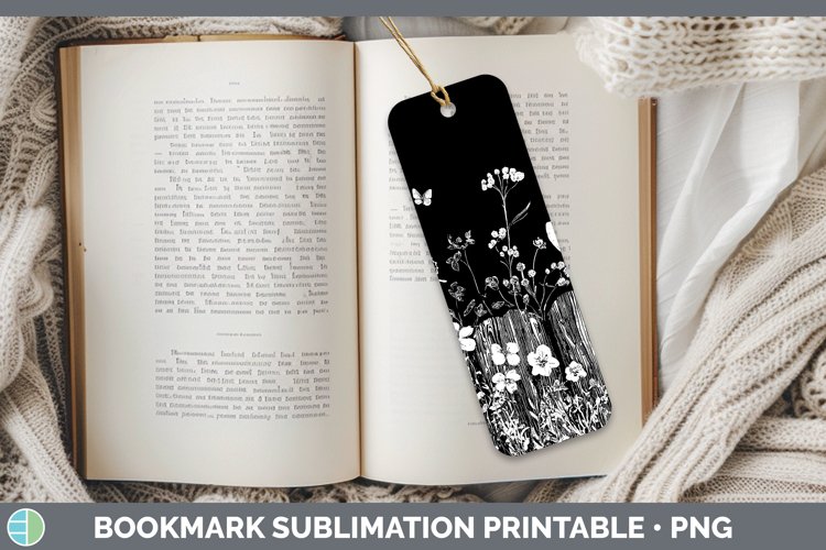 Linocut Cottage Butterfly Bookmark Sublimation Printable Des