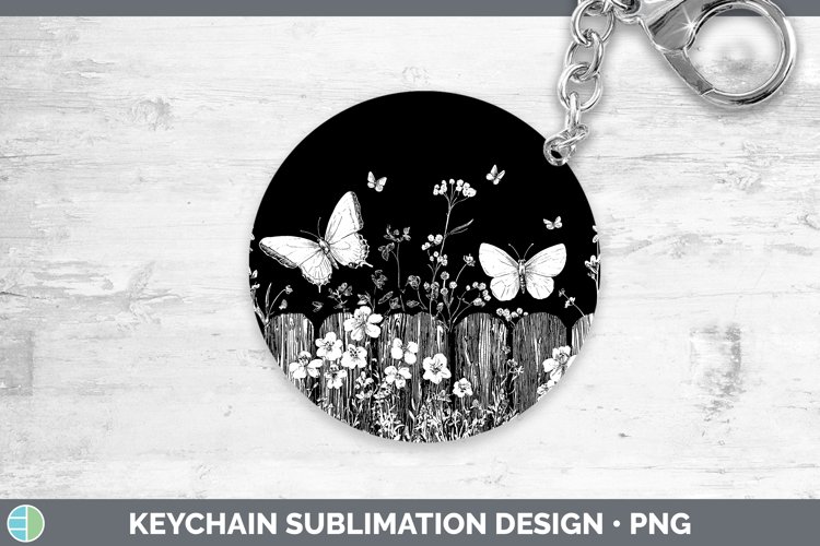 Linocut Cottage Butterfly Keychain Sublimation Keyring Desig