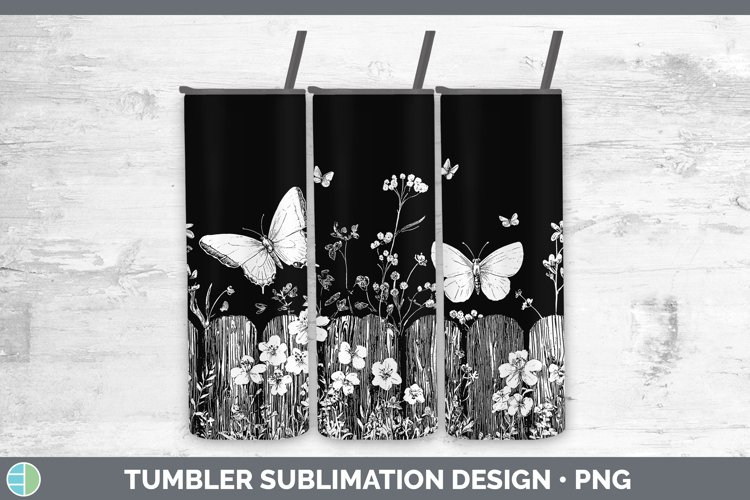 Linocut Cottage Butterfly Tumbler Sublimation 20 oz Skinny T