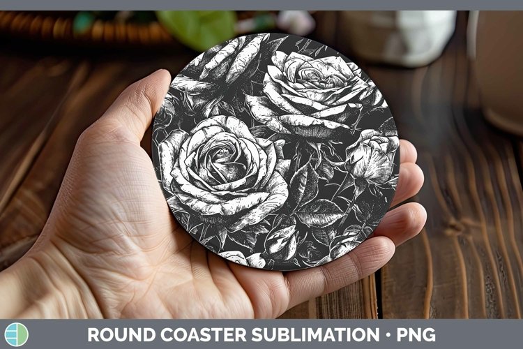 Linocut Rose Round Coaster Sublimation Coaster Designs