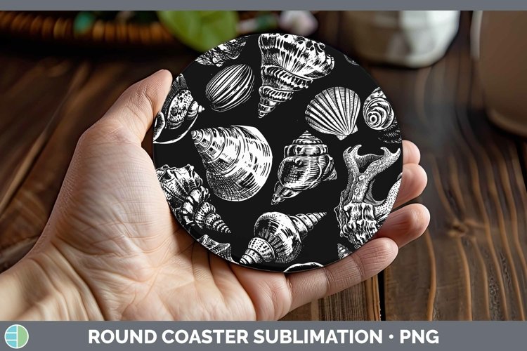 Linocut Seashell Round Coaster Sublimation Coaster Designs