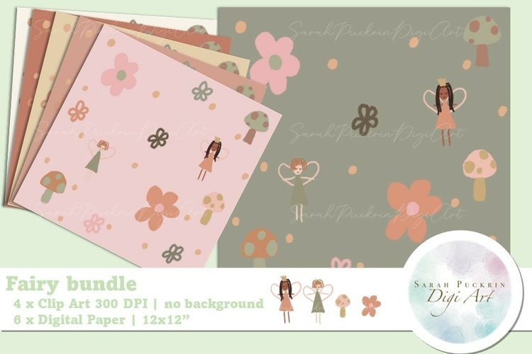 Fairies Digital Paper and Clipart Bundle Clip Art Fairy