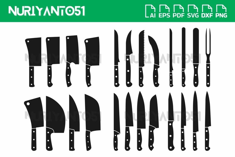 Knife Silhouette Svg, Knives Set Dxf, Cleaver Clipart