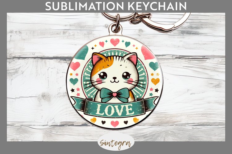 Love Cat v12 Round Keychain Sublimation
