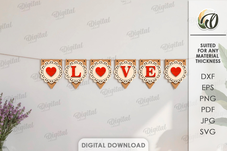 3D Love Decor Laser Cut. Love Banner. Wall Decor SVG