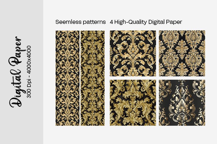 Luxury Black and Gold Pattern Digital Papers