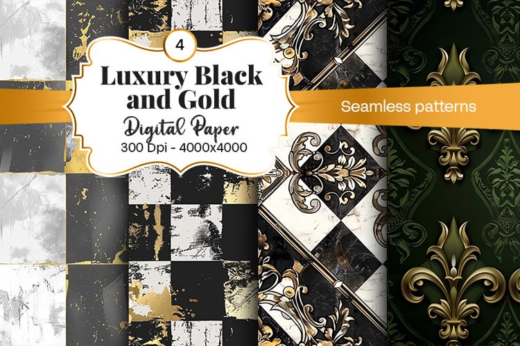 Luxury Black and Gold Pattern Digital Papers