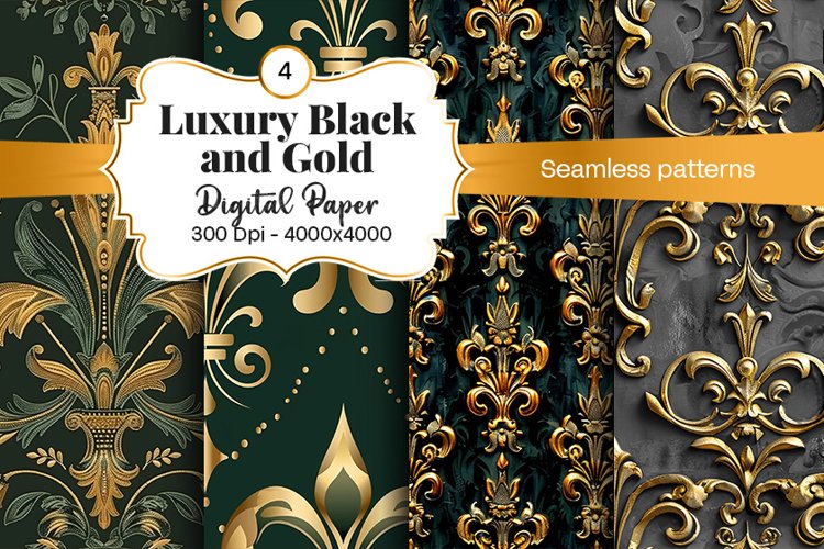 Luxury Black and Gold Pattern Digital Papers