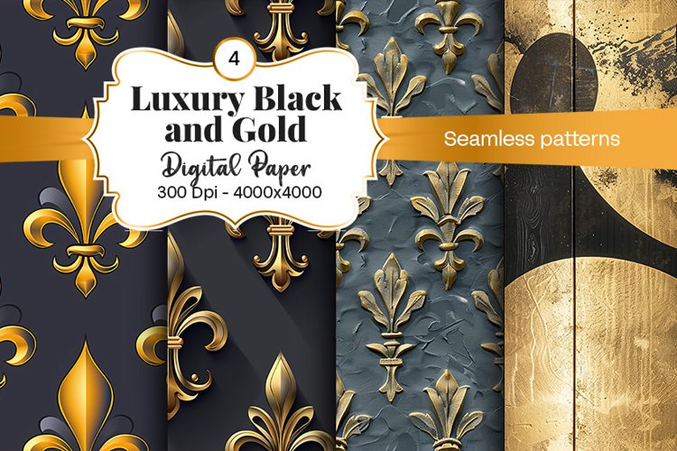 Luxury Black and Gold Pattern Digital Papers