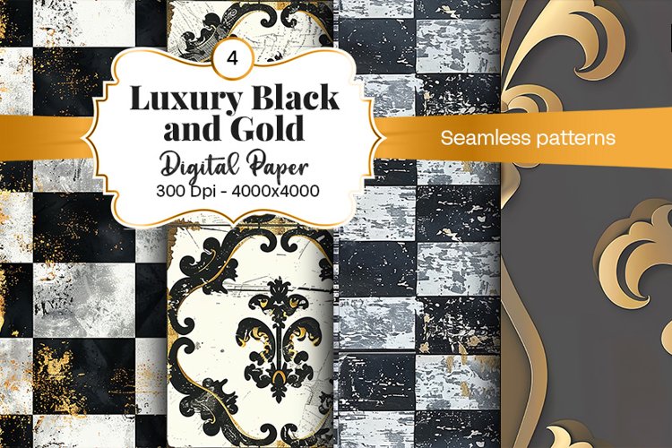 Luxury Black and Gold Pattern Digital Papers