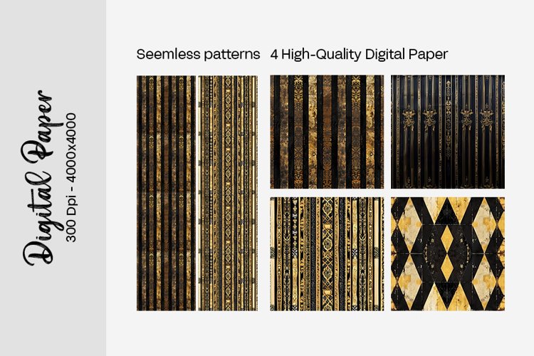 Luxury Black and Gold Pattern Digital Papers