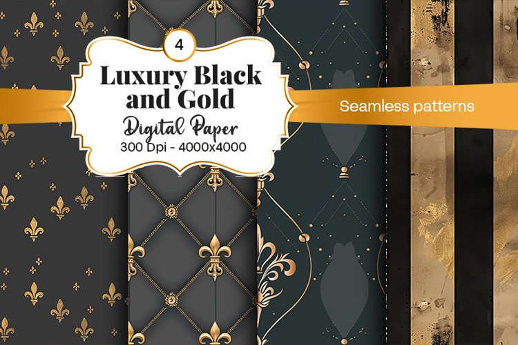 Luxury Black and Gold Pattern Digital Papers