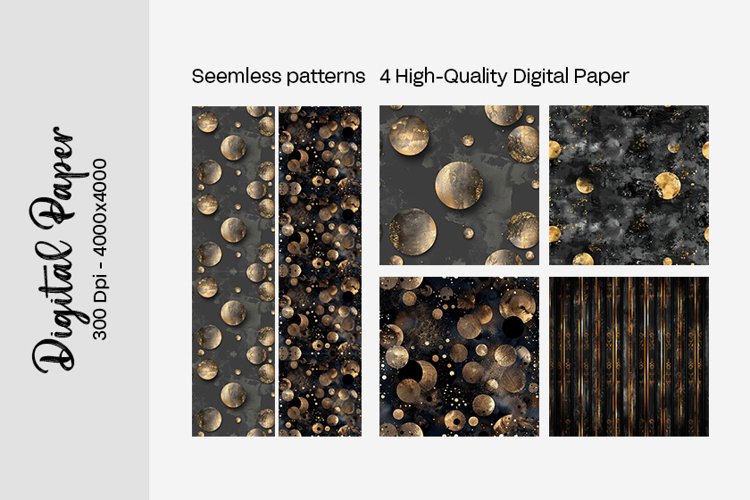 Luxury Black and Gold Pattern Digital Papers