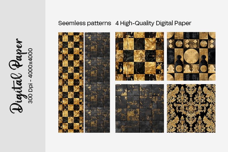 Luxury Black and Gold Pattern Digital Papers