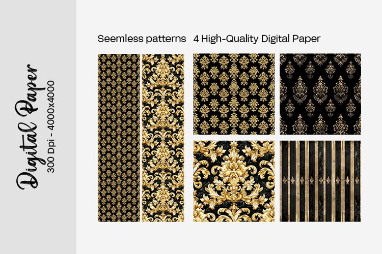 Luxury Black and Gold Pattern Digital Papers