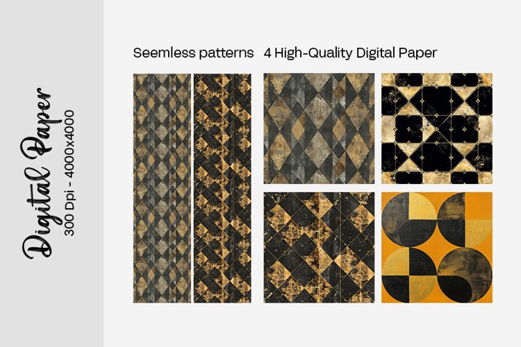 Luxury Black and Gold Pattern Digital Papers