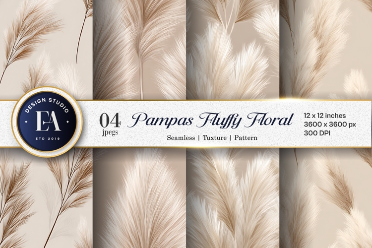Fluffy Pampas Grass Floral Pattern Digital Paper (6477815)