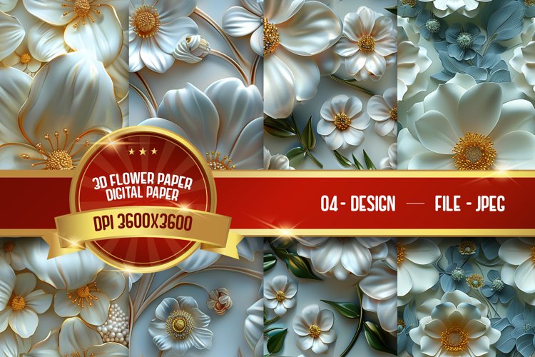 3D Flower Paper Digital Paper (3758281)