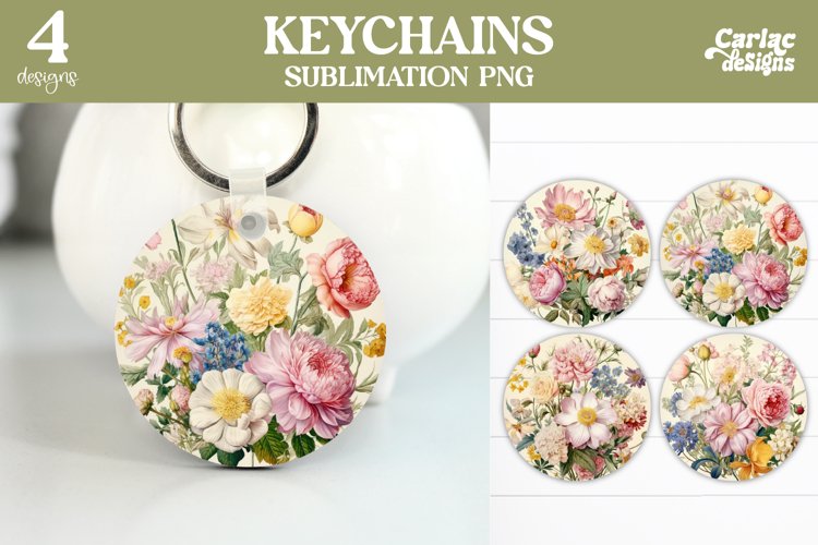 Flowers Keyring Sublimation, Round Keyring Design