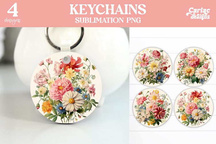 Flowers Keyring Sublimation, Round Keyring Design