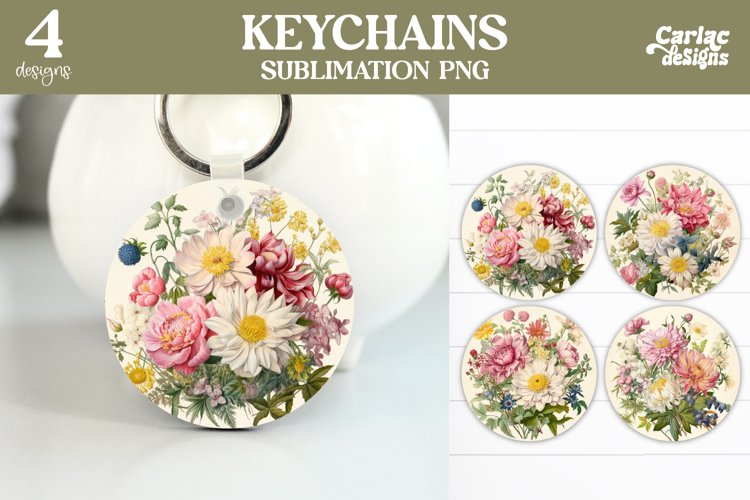 Flowers Keyring Sublimation, Round Keyring Design