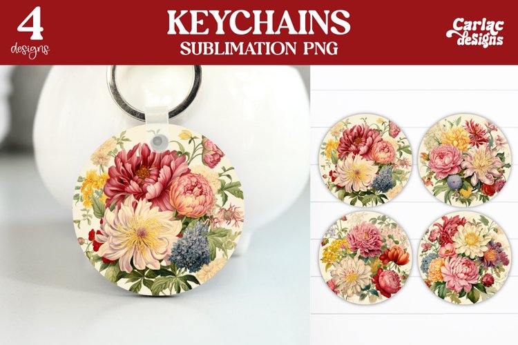 Flowers Keyring Sublimation, Round Keyring Design