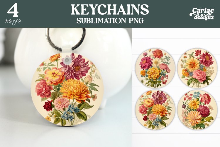 Flowers Keyring Sublimation, Round Keyring Design