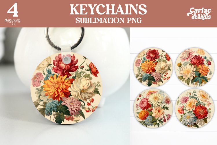 Flowers Keyring Sublimation, Round Keyring Design