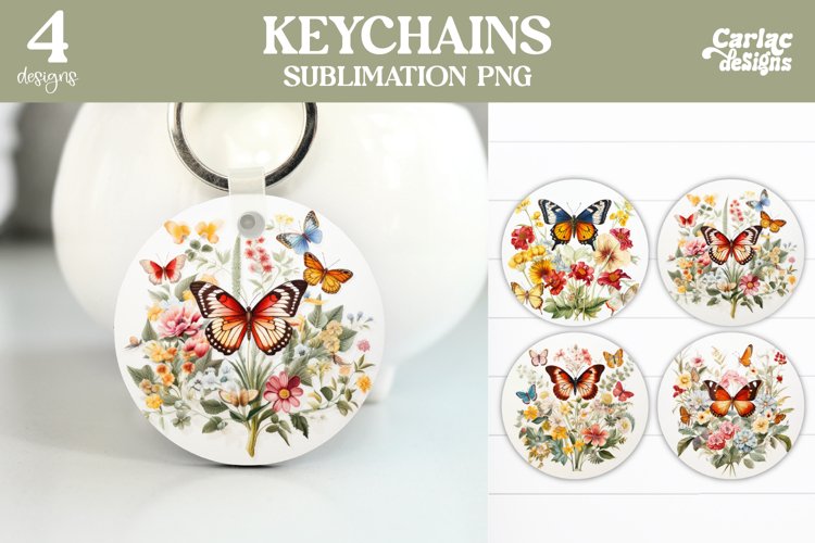 Butterflies Keyring Sublimation, Round Keyring Design