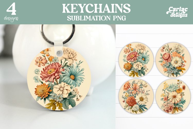Flowers Keyring Sublimation, Round Keyring Design