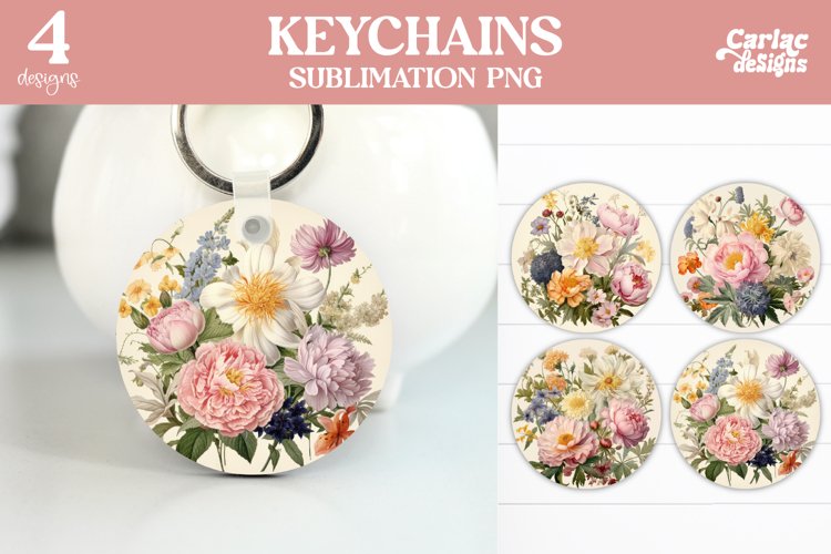 Flowers Keyring Sublimation, Round Keyring Design