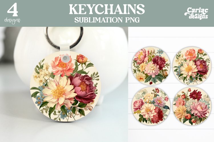 Flowers Keyring Sublimation, Round Keyring Design