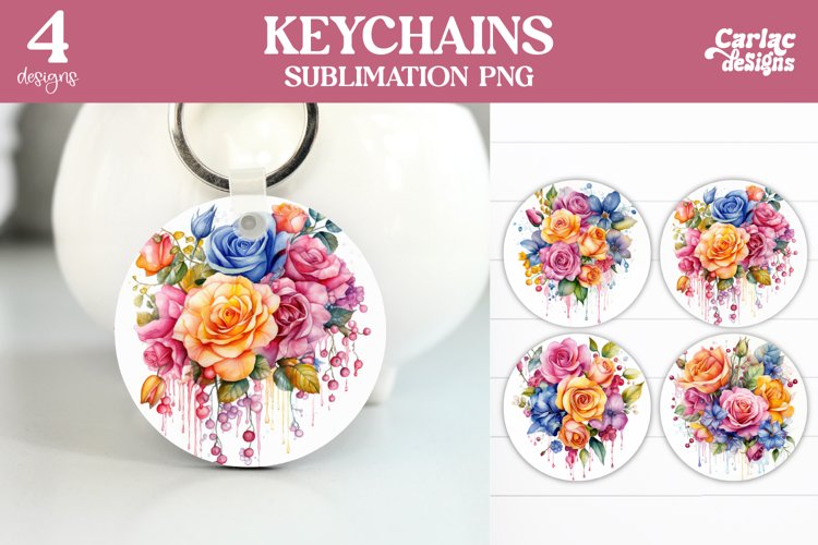 Flowers Keyring Sublimation, Round Keyring Design