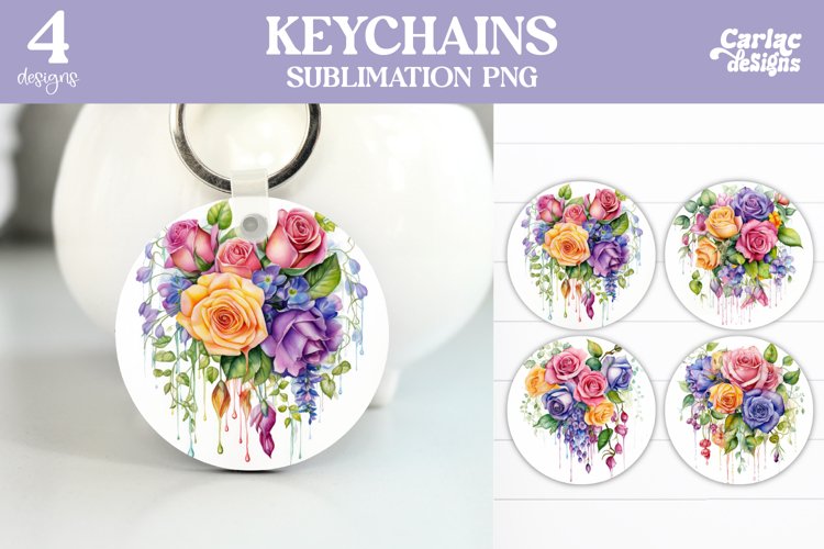 Flowers Keyring Sublimation, Round Keyring Design