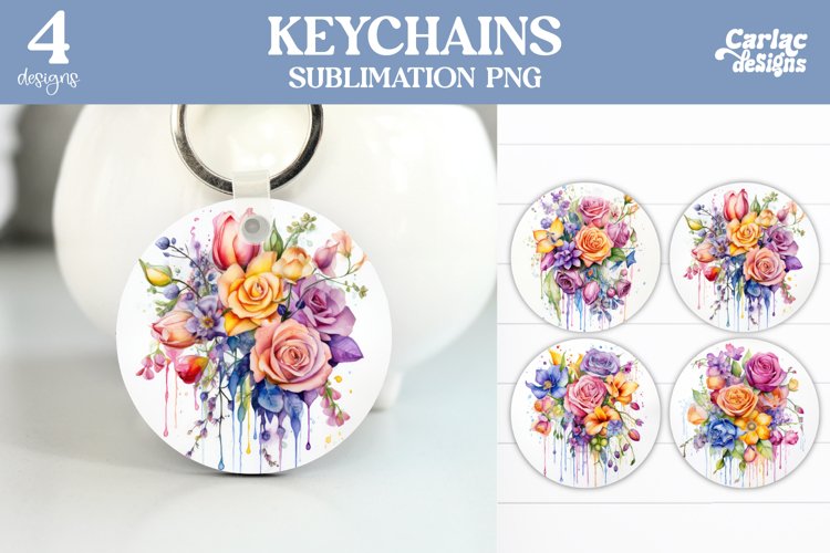 Flowers Keyring Sublimation, Round Keyring Design