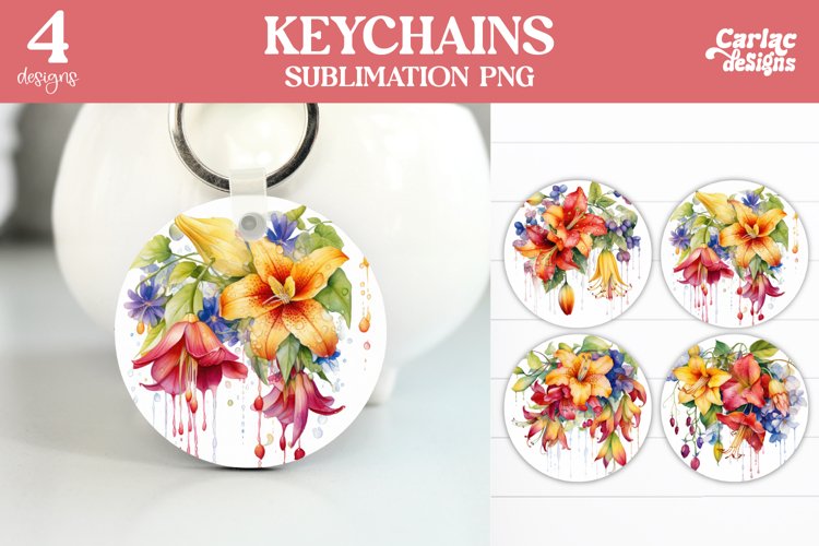 Flowers Keyring Sublimation, Round Keyring Design