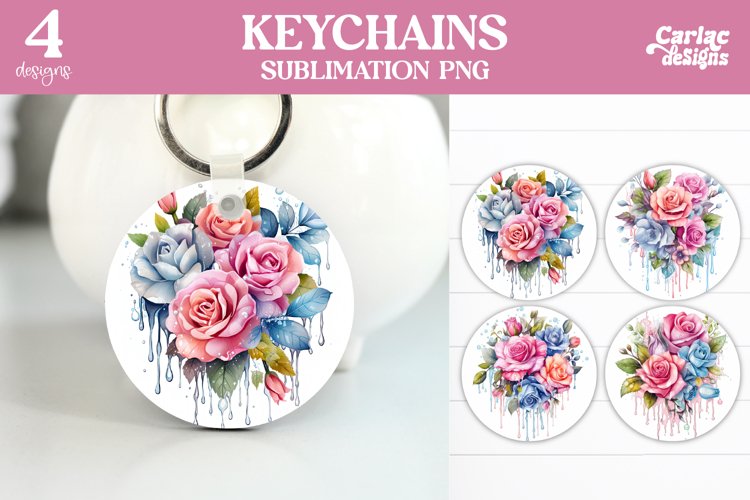 Flowers Keyring Sublimation, Round Keyring Design