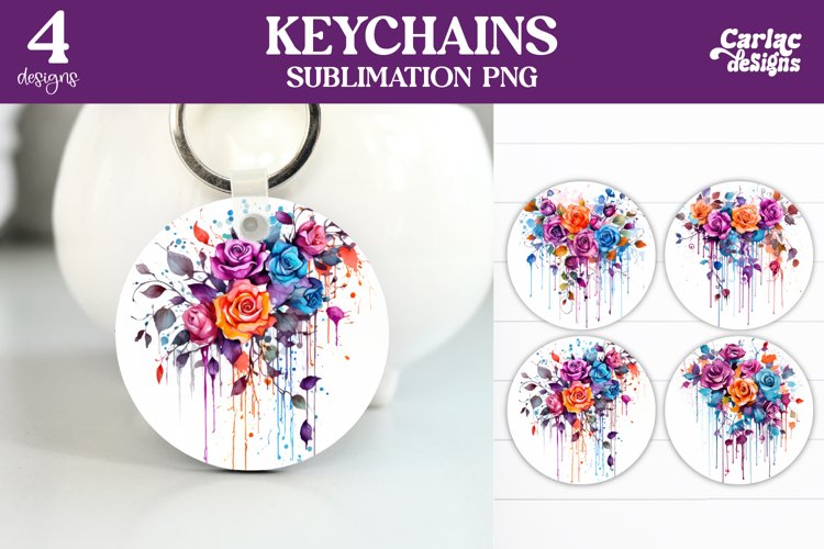 Flowers Keyring Sublimation, Round Keyring Design