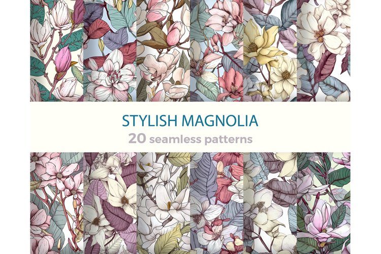 Seamless patterns magnolia flowers