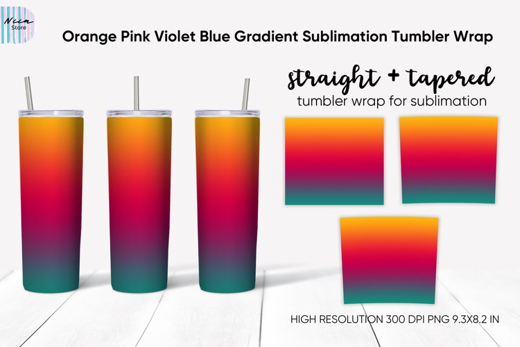 Orange Pink Violet Blue Gradient Sublimation Tumbler Wrap