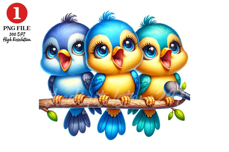 Cute Birds Clipart, Birds on Branch Sublimation (3704709)