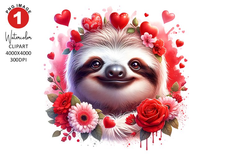 Valentines Day Sloth Clipart | Watercolor (3235949)