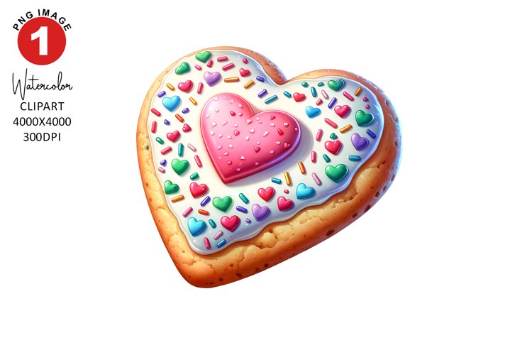 Valentines Day Heart Cookie Clipart | Watercolor (3235931)
