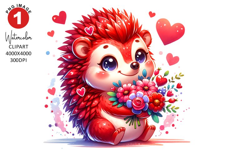Valentines Day Hedgehog Clipart | Watercolor (3235940)