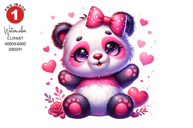 Valentines Day Baby Panda Clipart | Watercolor (3235935)