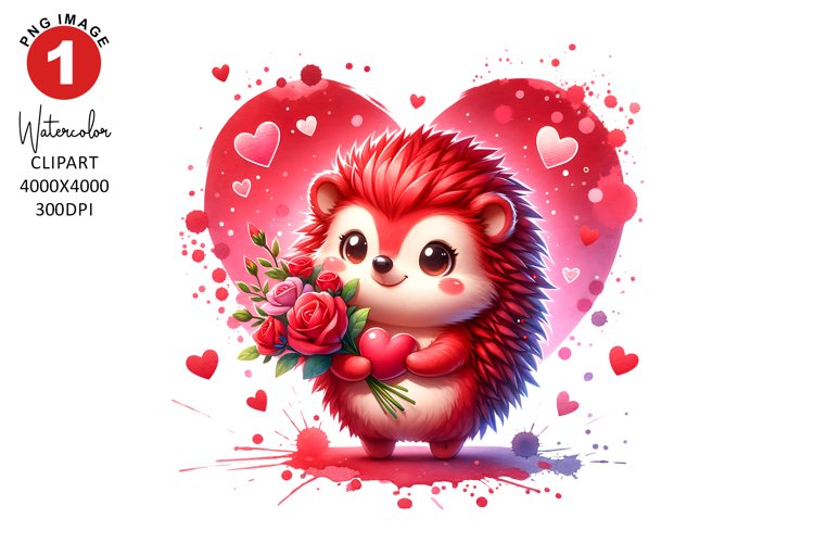 Valentines Day Hedgehog Clipart | Watercolor (3235938)
