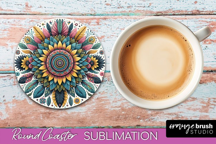 Mandala Coaster Design, Sunflower Round Coaster Sublimation