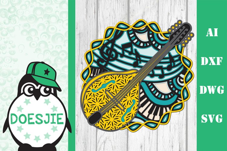 Mandolin SVG layered mandala music instrument 3D bluegrass