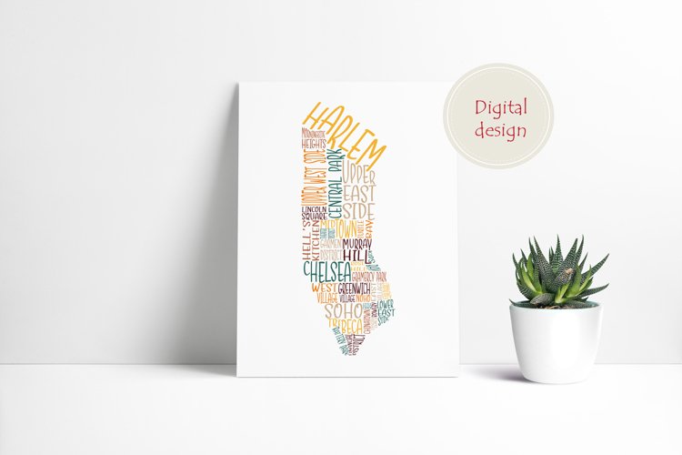 Manhattan Neighborhoods Typography Map - Digital Design