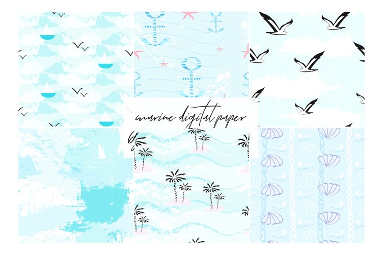 Marine Digital Paper. Nautical Seamless Patterns.
